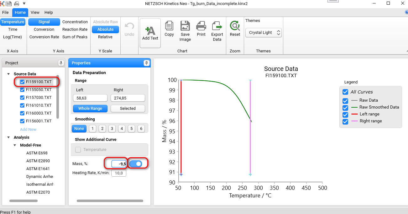 How to calculate Conversion for Incomplete Measured Data - NETZSCH Kinetics Neo